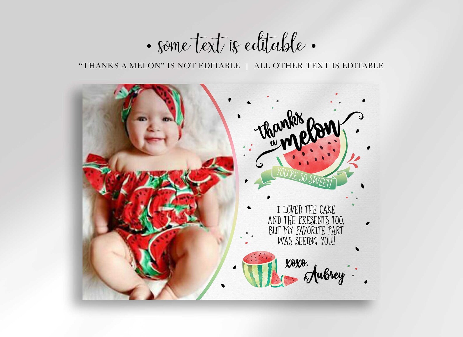 Editable Watermelon Thank You Card Template One in a Melon - Etsy