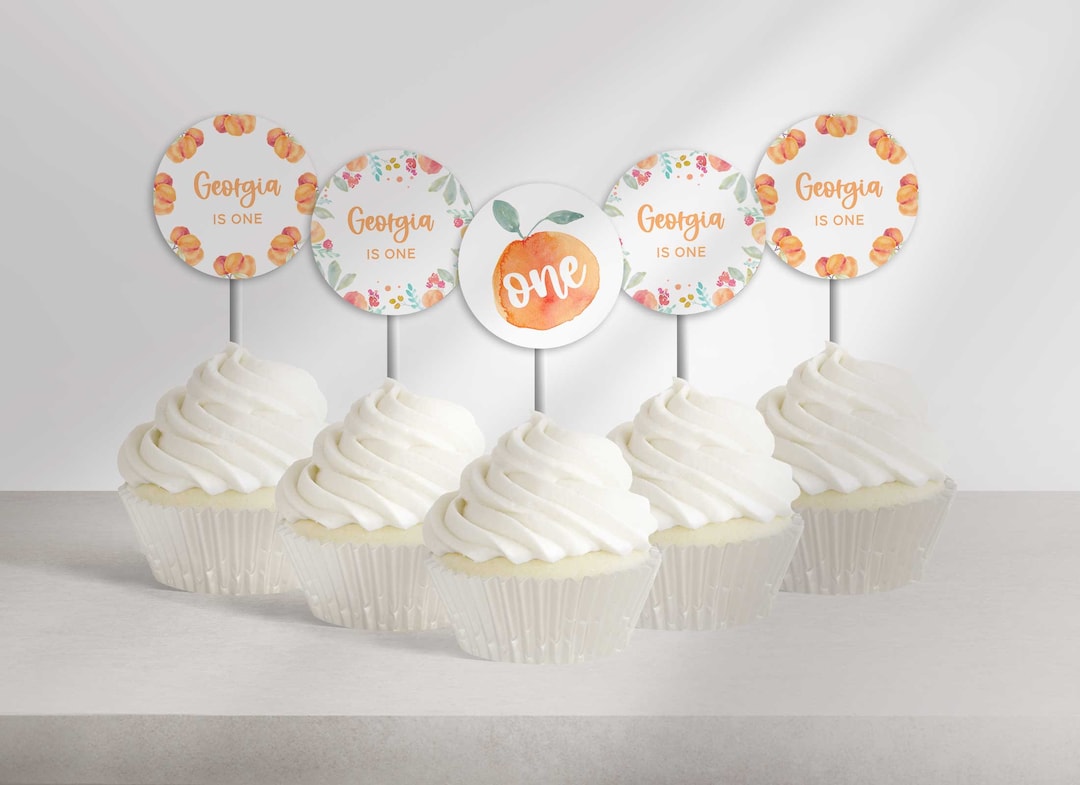 Editable Peach Party Cupcake Toppers for Peach Theme Birthday or Shower ...