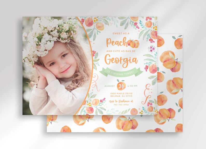 Editable Peach Birthday Invitation Template With Photo Sweet - Etsy