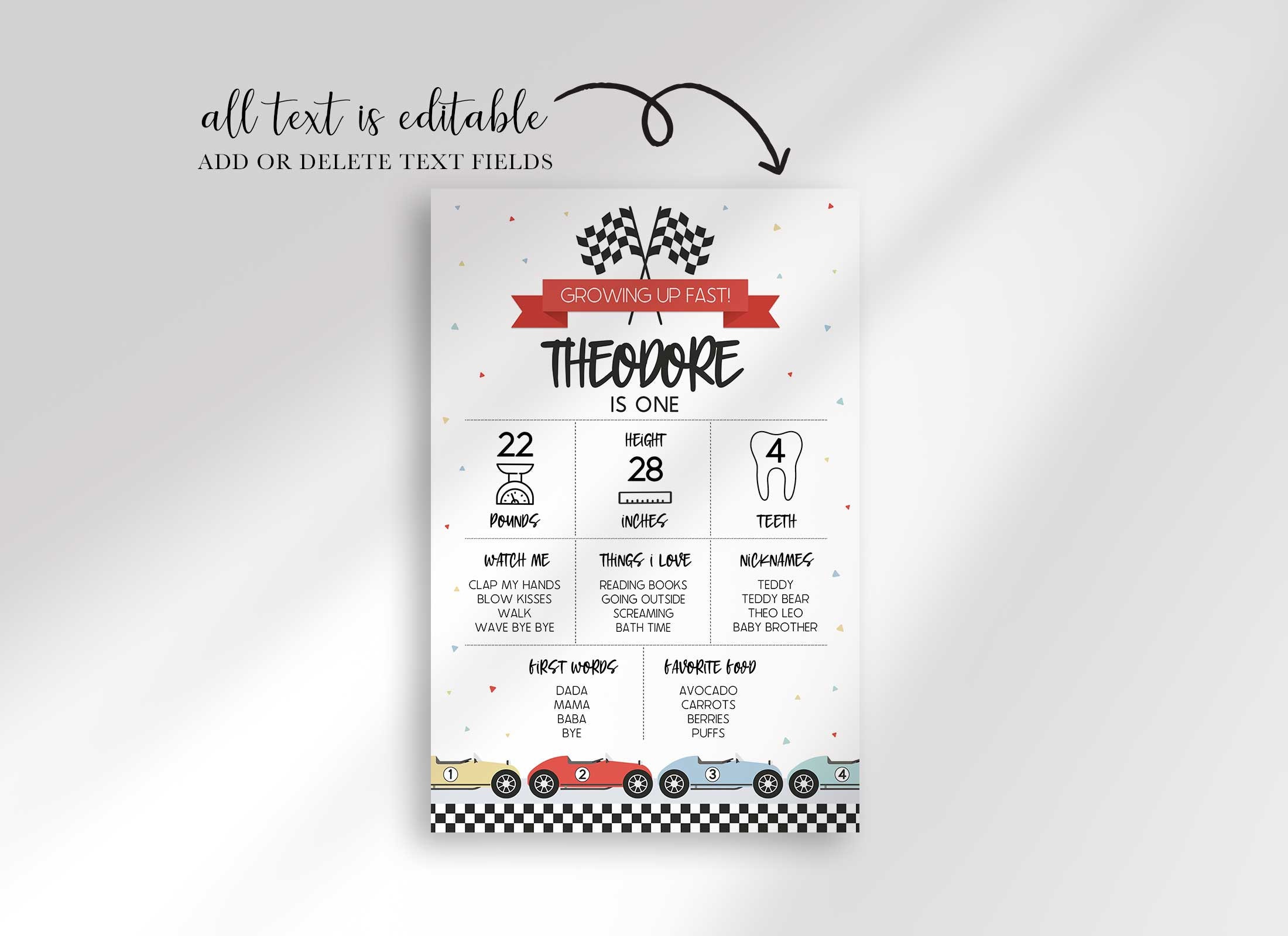 Editable Race Car Birthday Board Template Instant Download for | Etsy