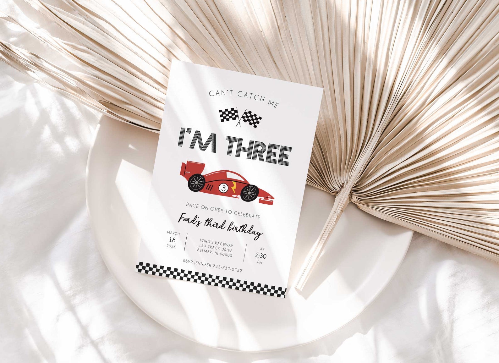 Editable ANY COLOR Race Car Third Birthday Invitation Template - Etsy