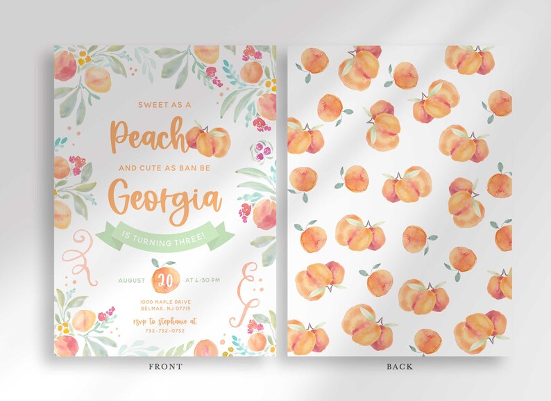 Peach Birthday Invitation Template: Watercolor Party (digital Download ...