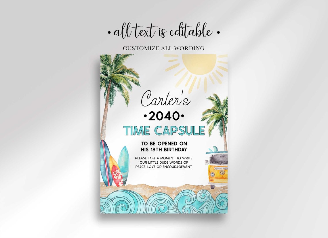 Editable Surf's up Time Capsule Instant Download for Any - Etsy