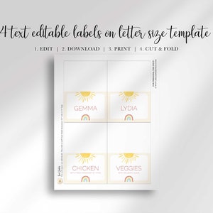 Editable Sun Birthday Party Food Labels Edit Yourself Sunshine Birthday ...