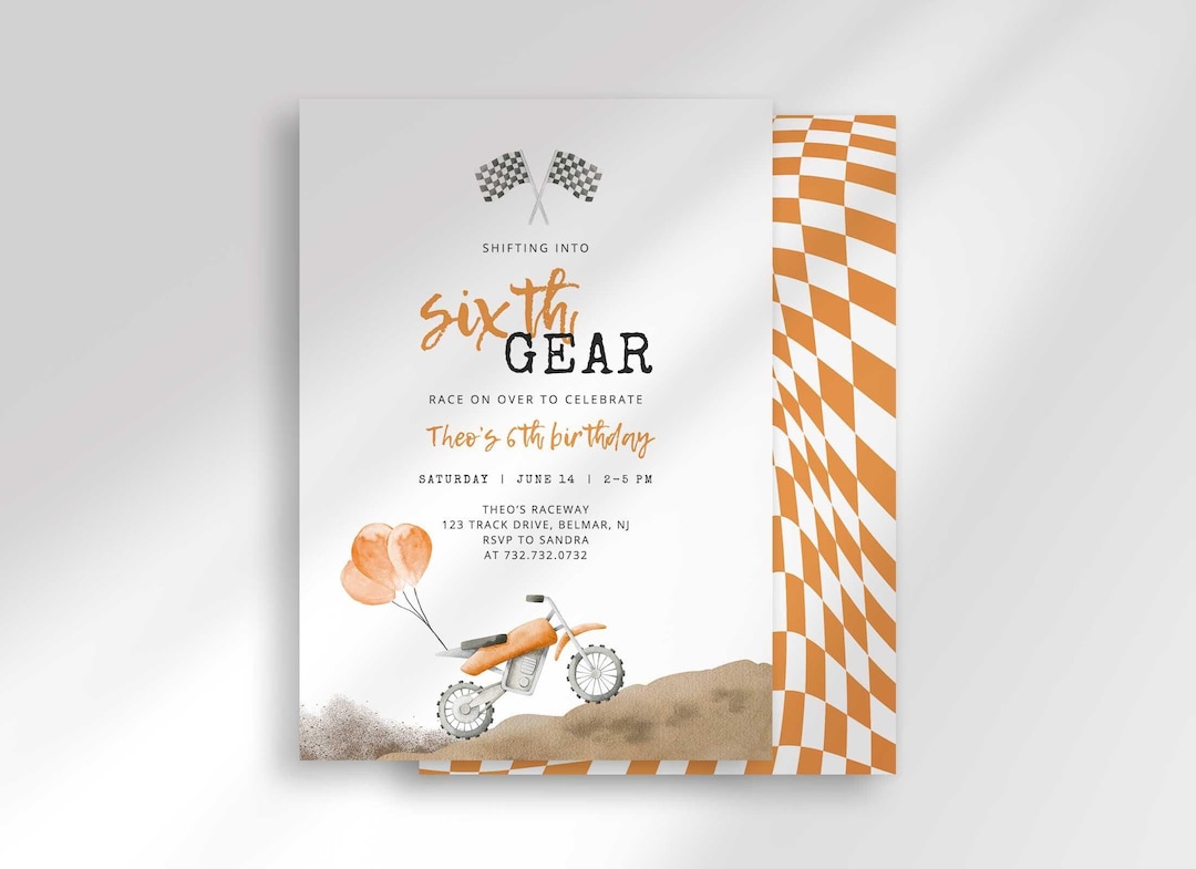 Shifting Into Gear Dirt Bike Birthday Invitation, Boy Racing, Motorbike ...