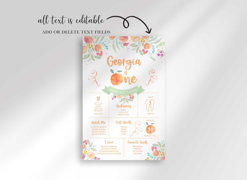 Editable Peach Birthday Milestone Chart Digital Template for - Etsy