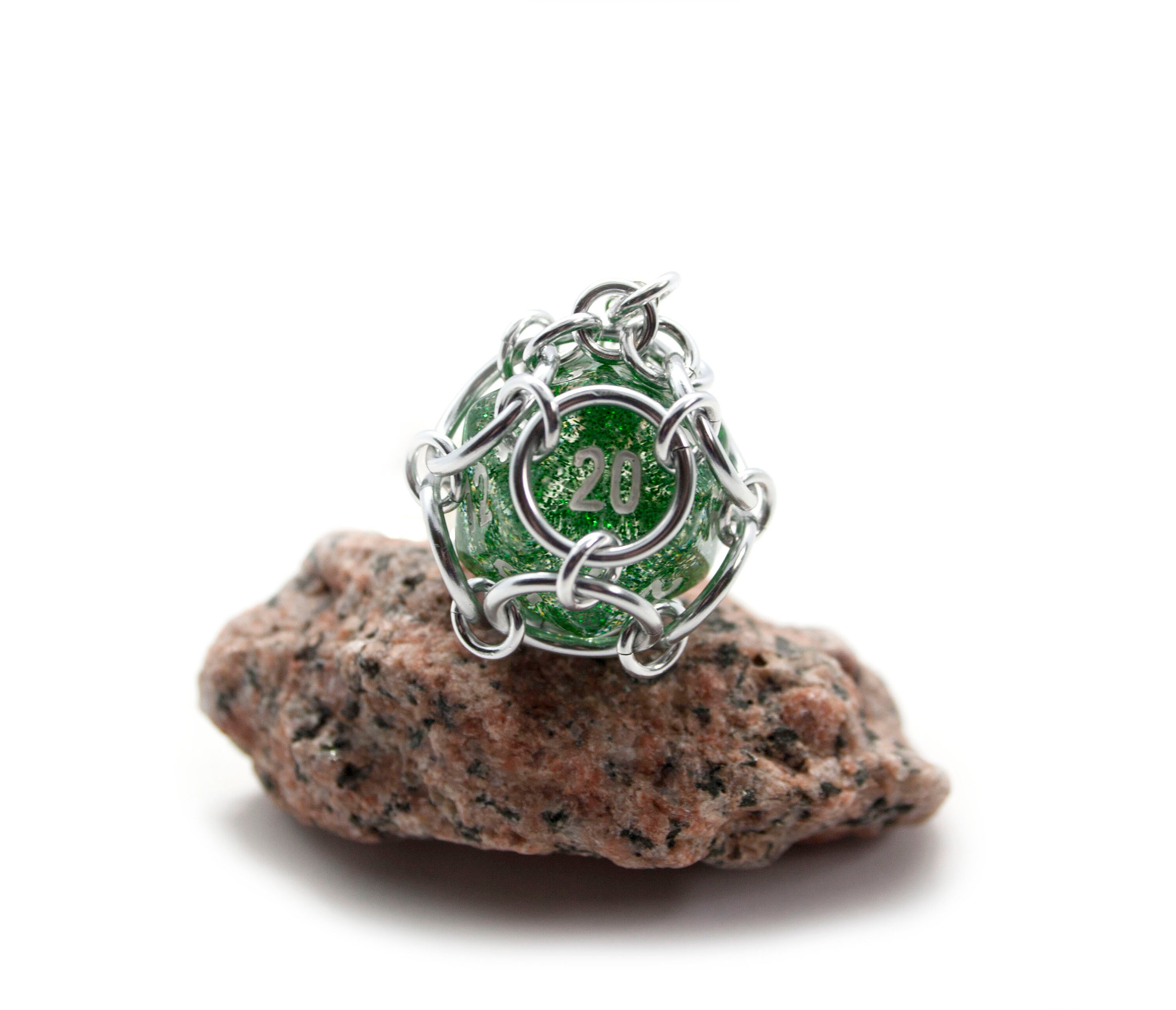 Emerald Green Sparkle Captive D20 Dice Necklace Dnd Chainmail - Etsy