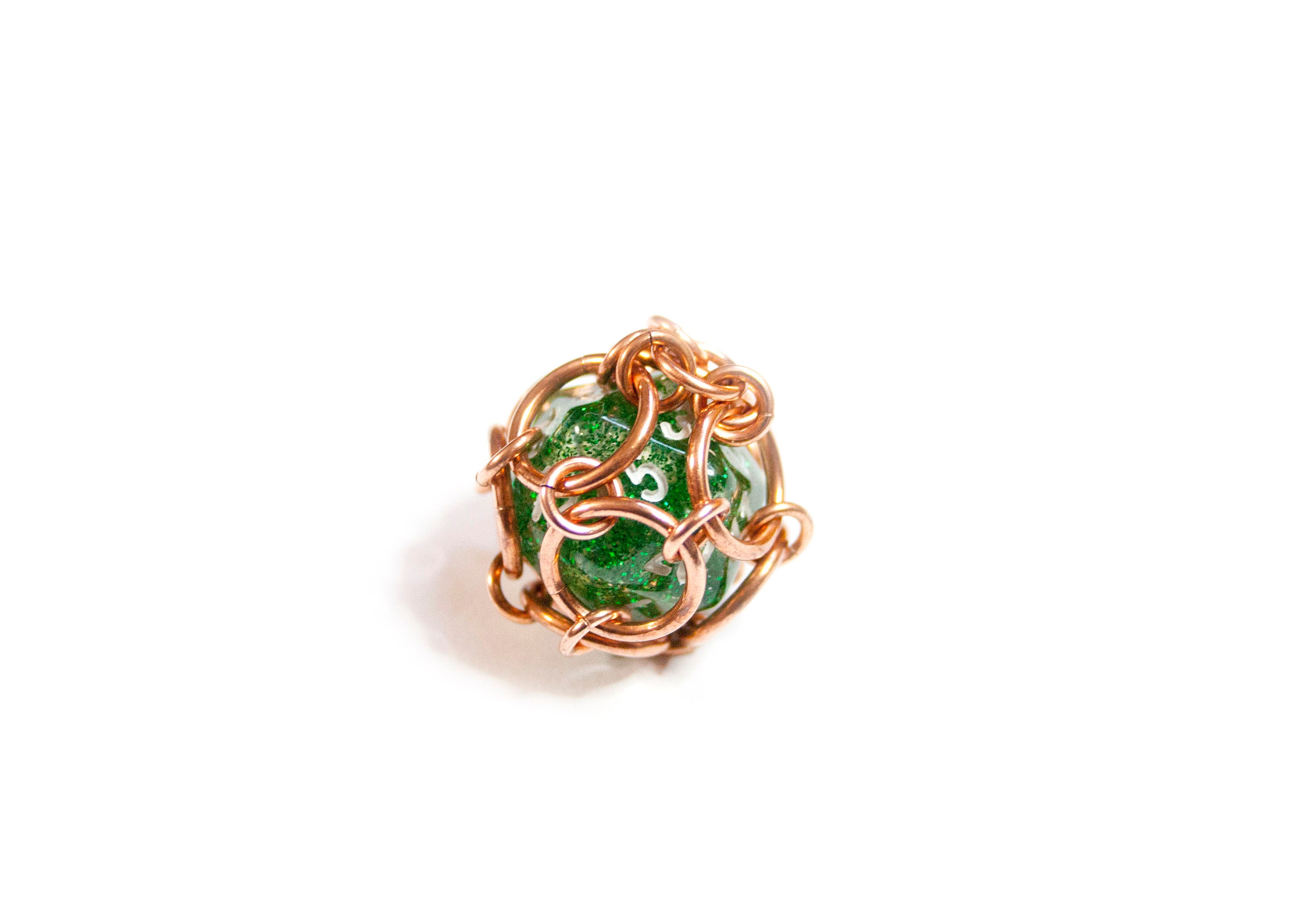 Copper and Emerald Green Sparkle Captive D20 Dice Necklace, Dnd ...