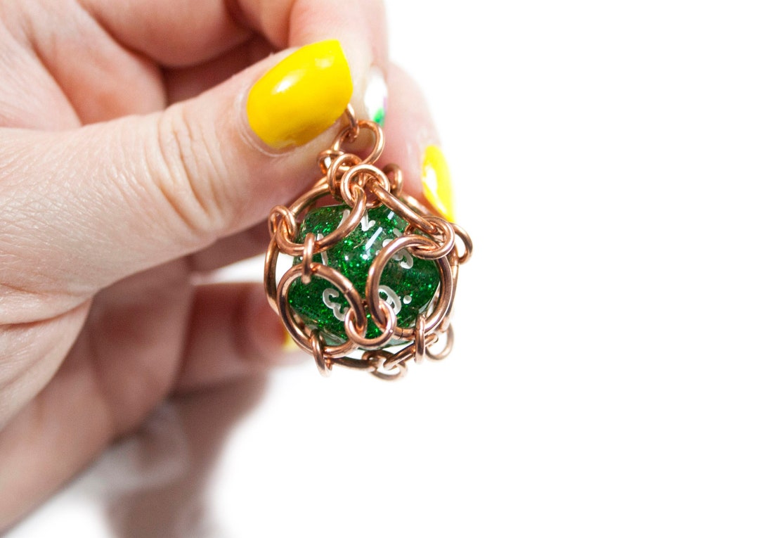 Copper and Emerald Green Sparkle Captive D20 Dice Necklace, Dnd ...