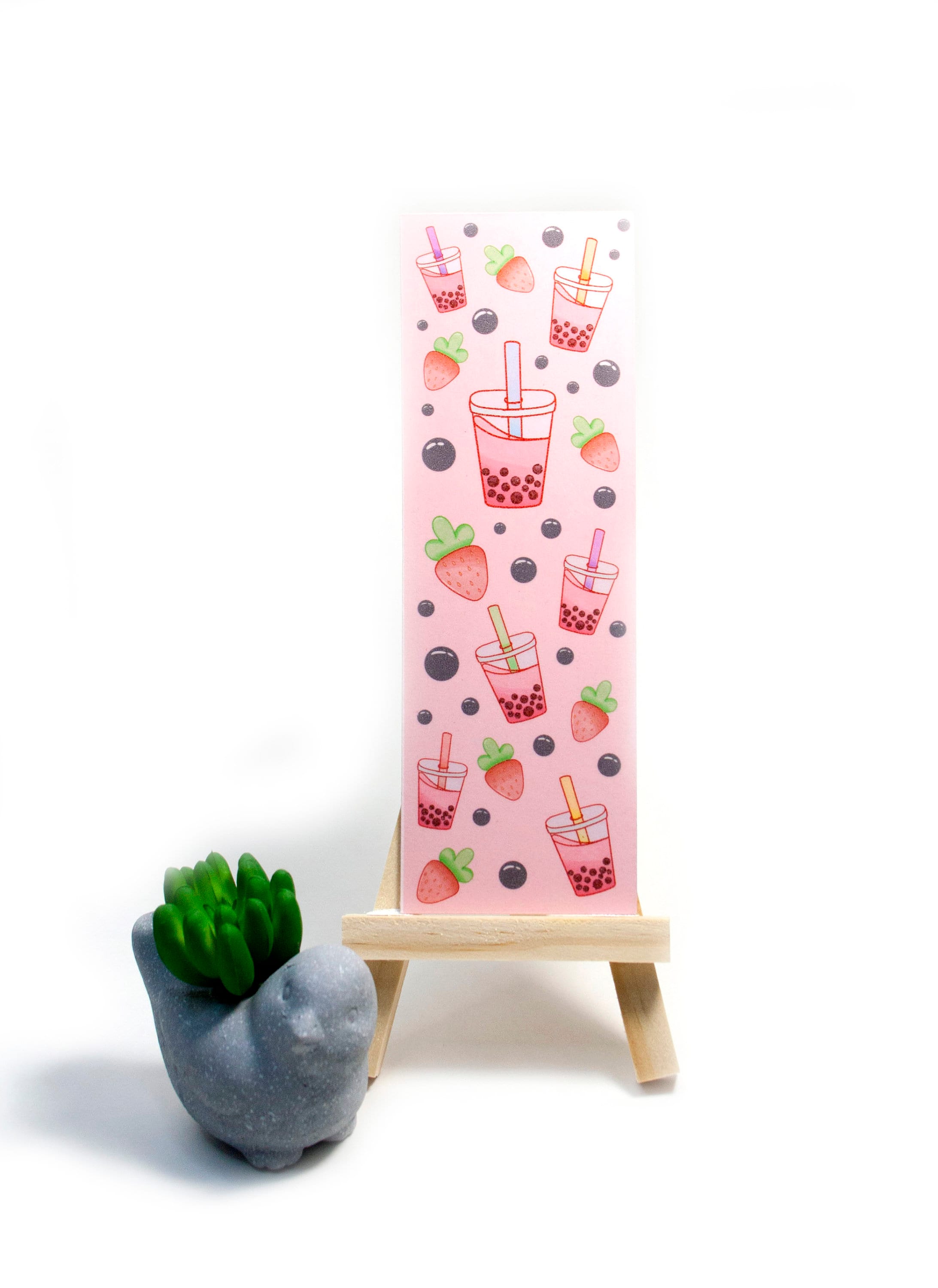 Strawberry Bubble Tea Bookmark Cute Boba Tea Bookmark - Etsy