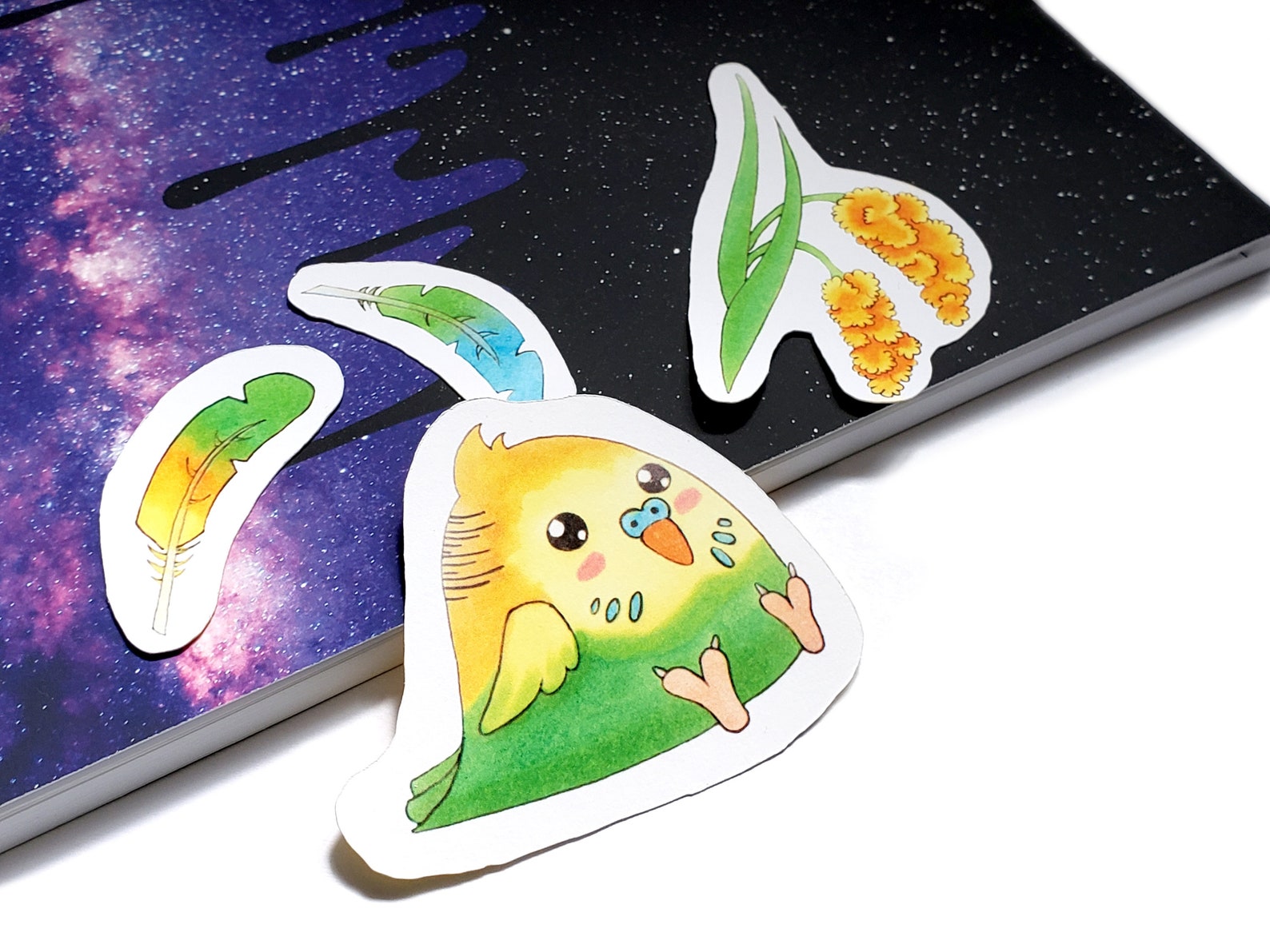 Parakeet art sticker set, Budgie stickers, Bird stickers, Kawaii ...
