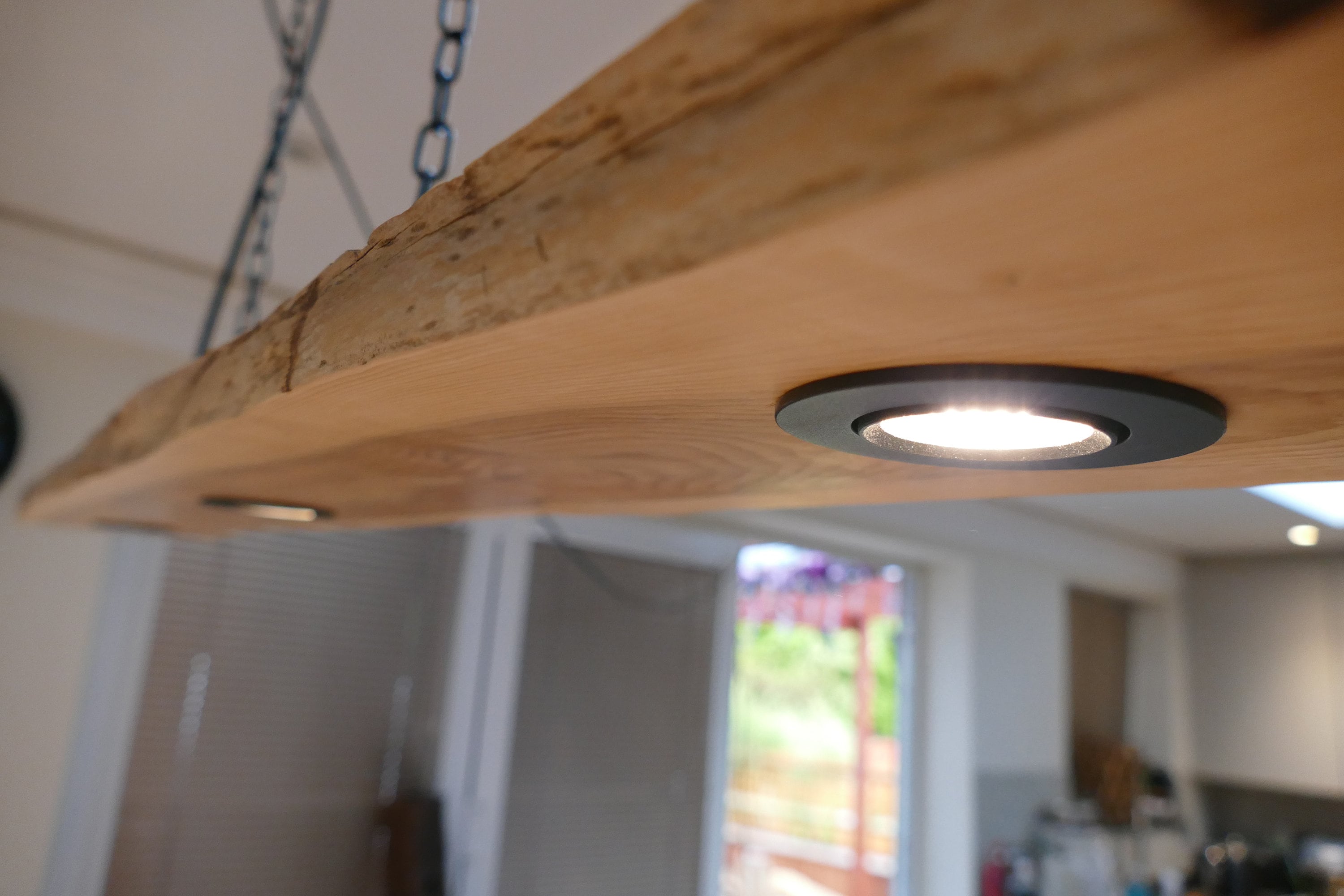 Yew Wood Slab With LED Spot Lights, Pendant Light, Timbers With ...