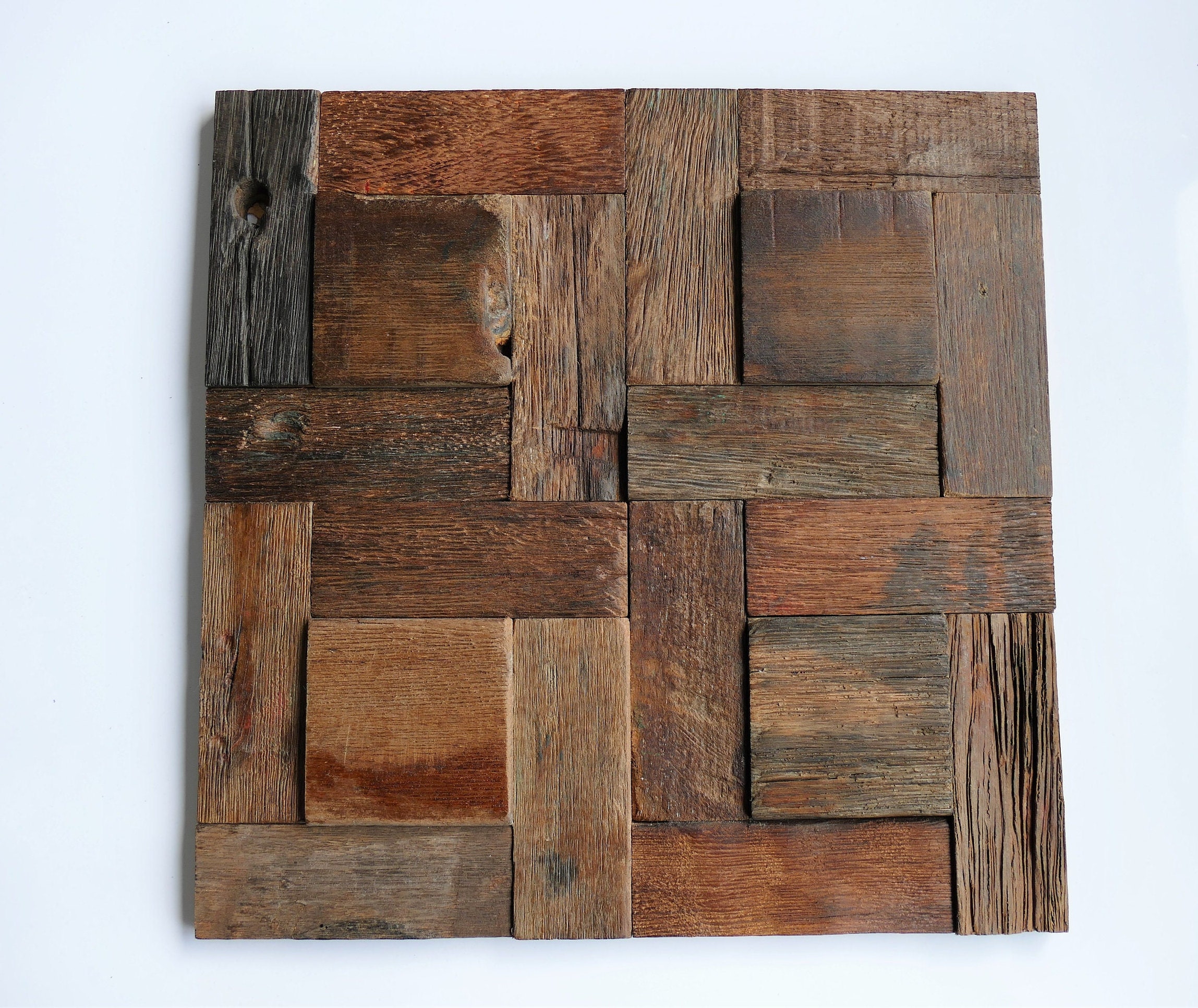 Wood Mosaic Tiles Rustic Wood Tiles Rustic Wall Art Wooden - Etsy UK