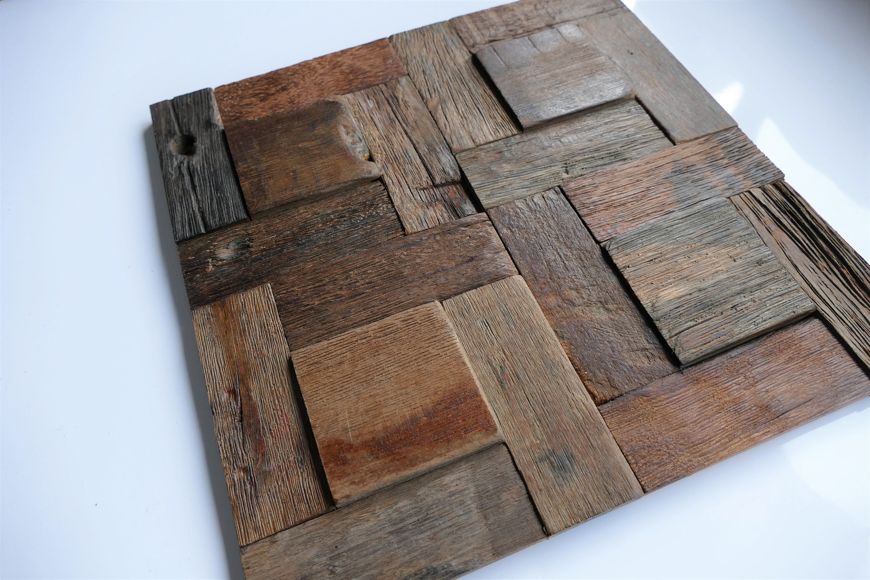 Wood Mosaic Tiles Rustic Wood Tiles Rustic Wall Art Wooden - Etsy UK
