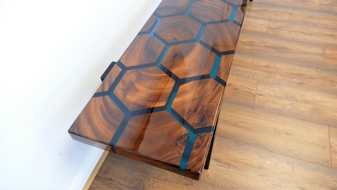 180cm Resin Bench, Epoxy Resin American Black Walnut Bench, Hexagon ...