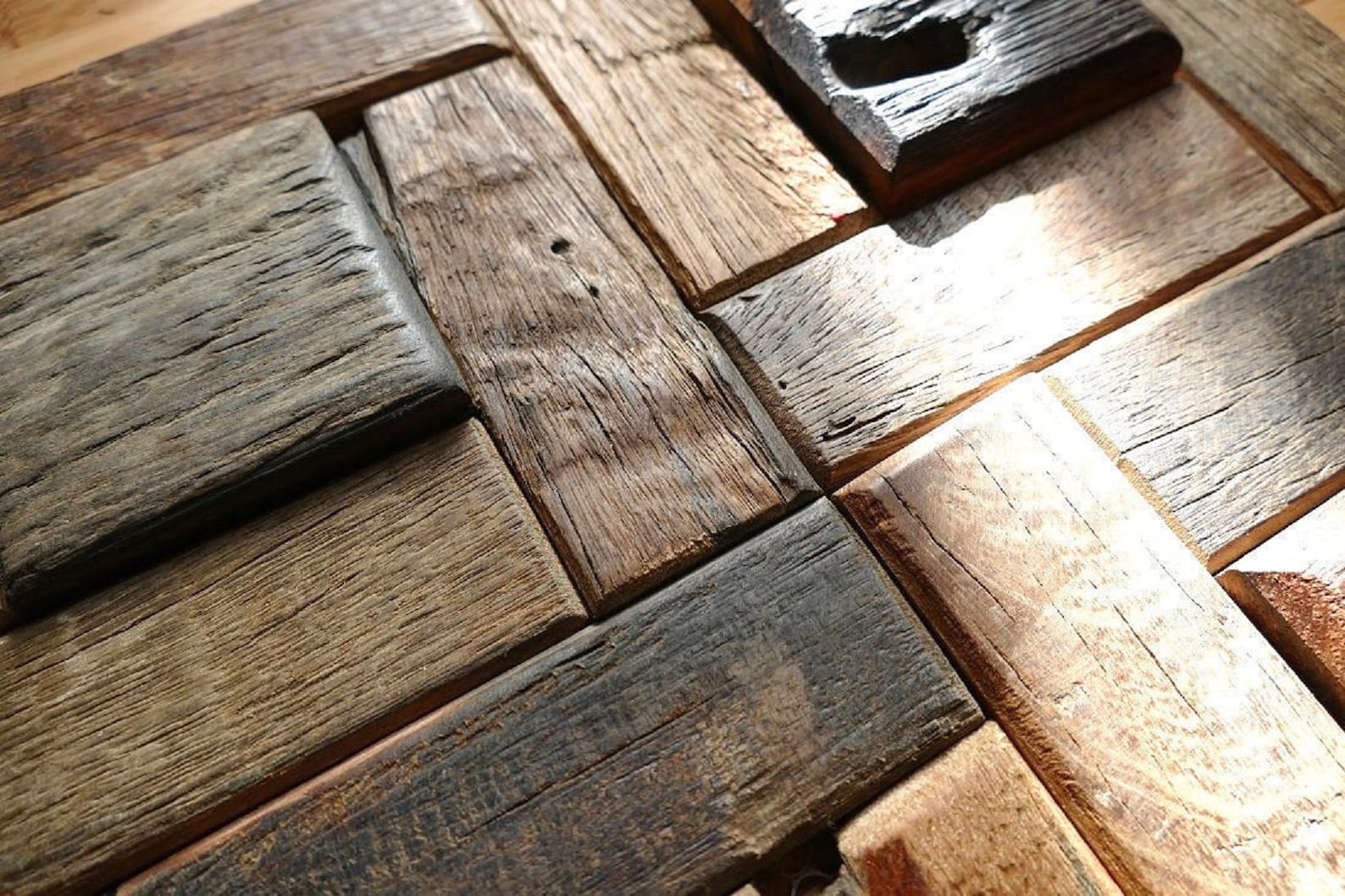 Wood Mosaic Tiles Rustic Wood Tiles Rustic Wall Art Wooden | Etsy UK
