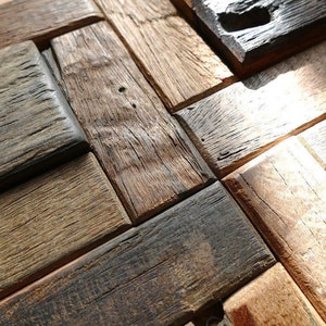 Wood Mosaic Tiles Rustic Wood Tiles Rustic Wall Art Wooden | Etsy UK