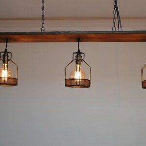 Reclaimed Wood Slab Suspended Light With 3x Metal Cages & Metal ...