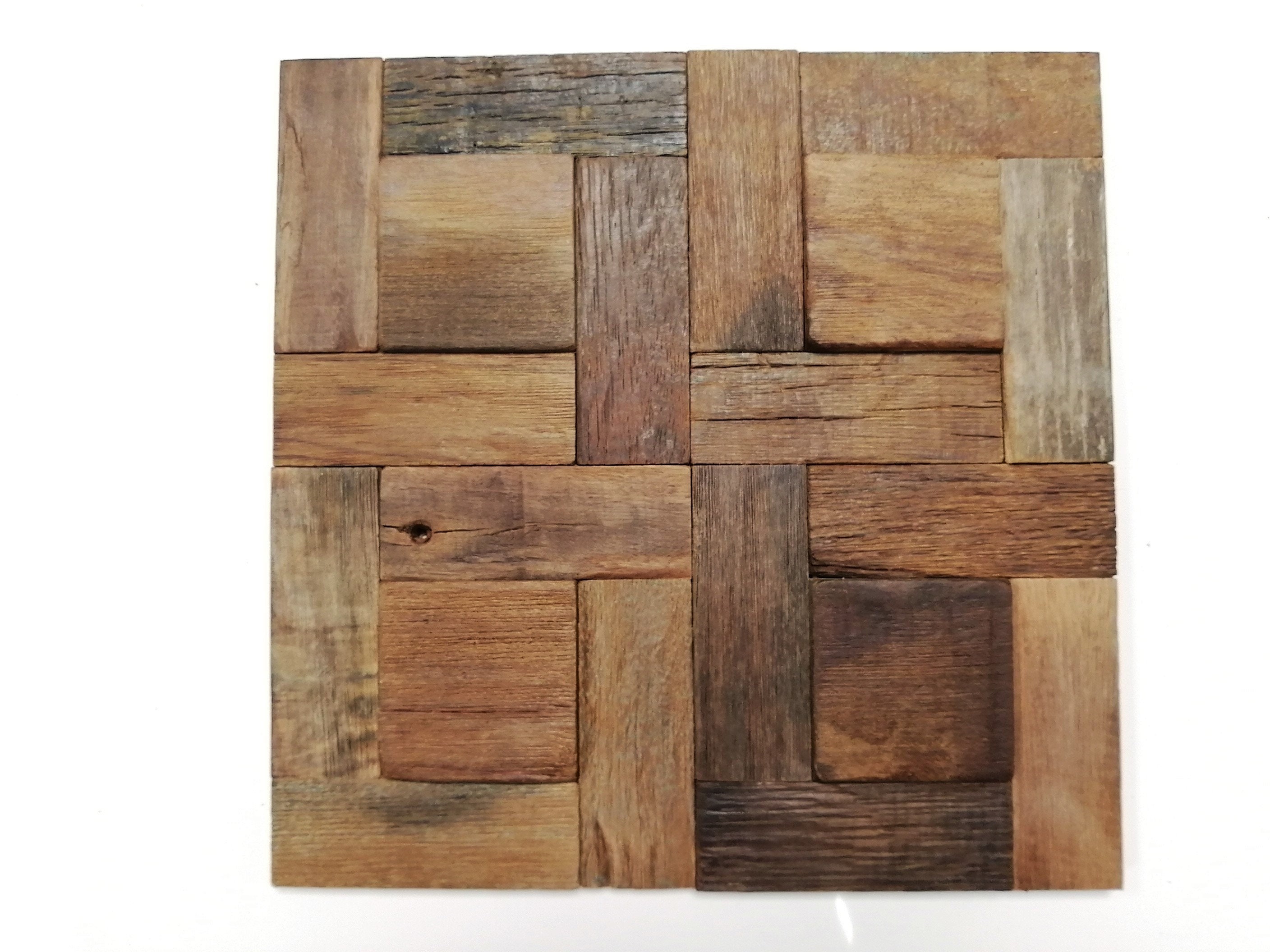 Wood Mosaic Tiles Rustic Wood Tiles Rustic Wall Art Wooden | Etsy UK