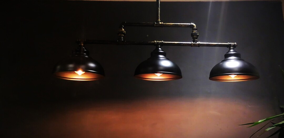 Industrial Style Metal Pipes Light With 3 Metal Shades, Chandelier ...