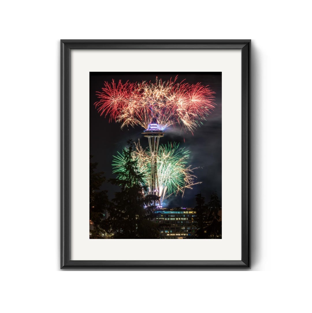 Space Needle New Year's Eve Fireworks Print, Seattle Skyline ...