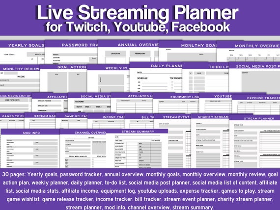 Streaming Planner for Twitch Youtube Facebook. A4 A5 | Etsy