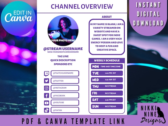 Twitch Stream Channel Overview Template for Canva Editable - Etsy