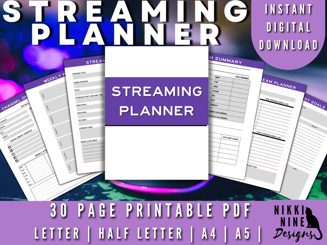 Streaming Planner for Twitch, Youtube, Facebook. A4, A5, Letter and ...