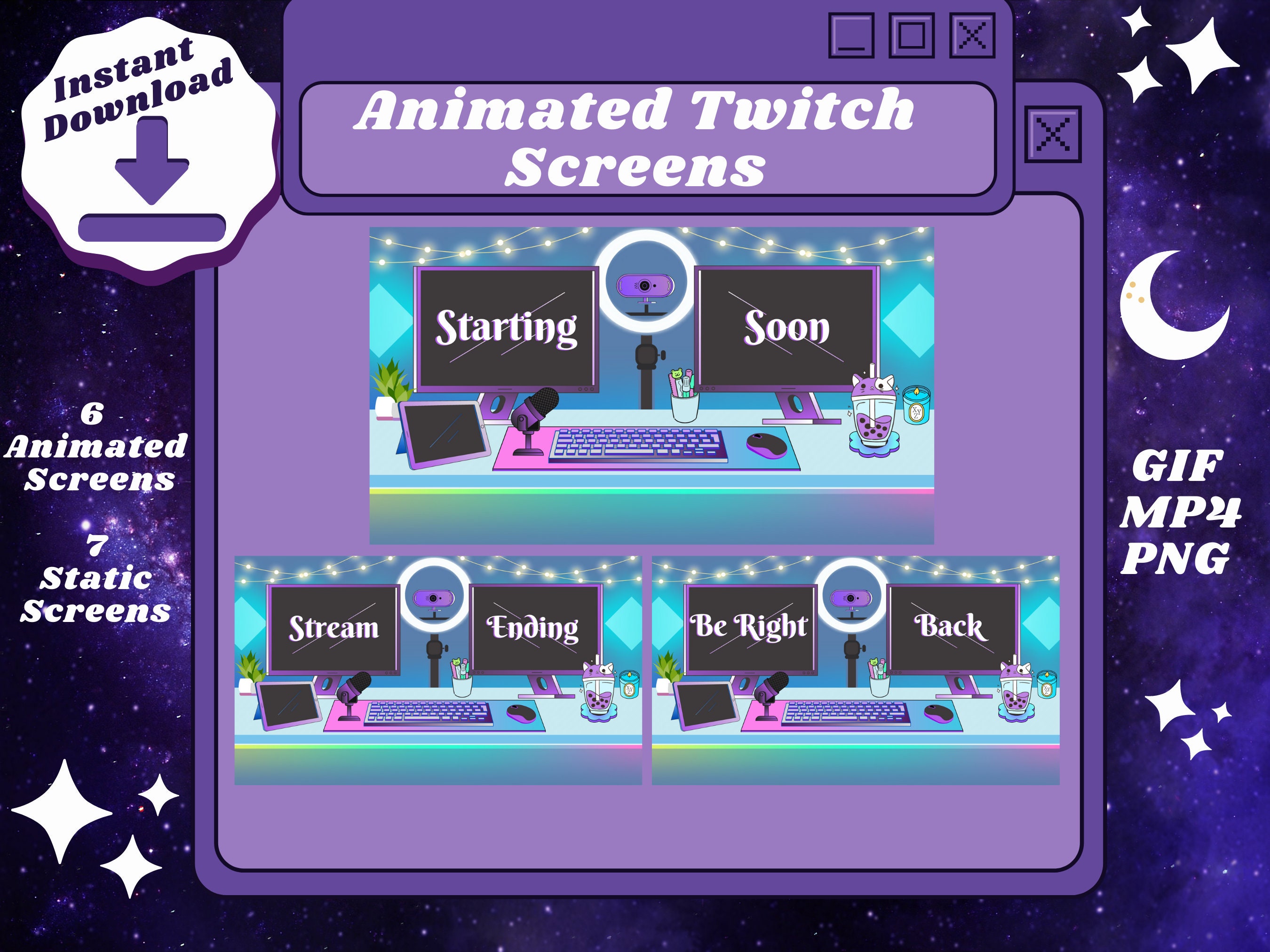 Animated Stream Room Twitch Screens Starting Soon Screens, BRB and ...