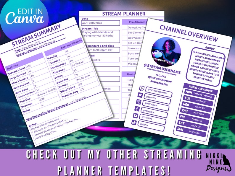 Twitch Stream Summary Template for Canva Editable Streaming Planner - Etsy