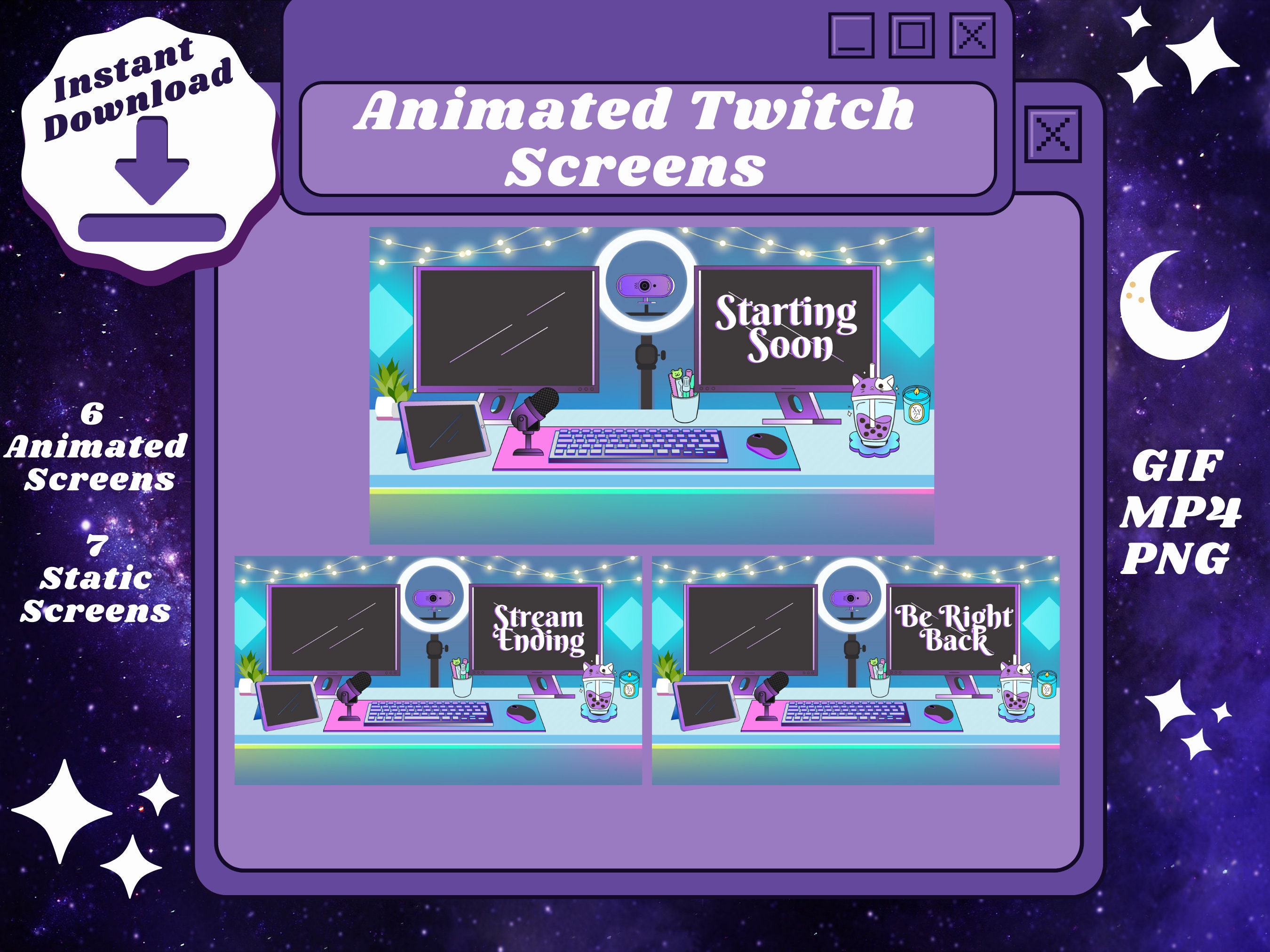 Animated Stream Room Twitch Screens Starting Soon Screens, BRB and ...