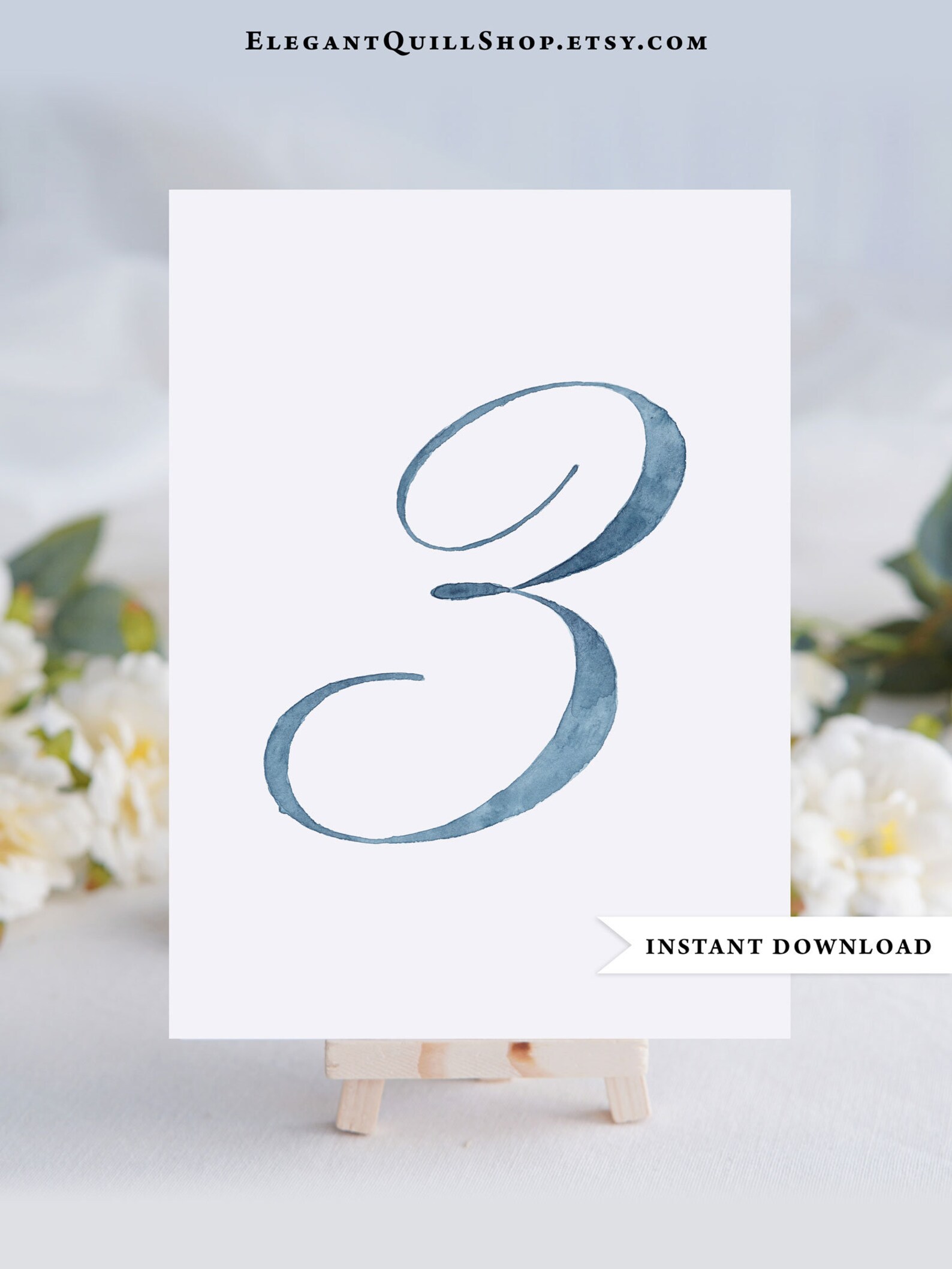 Dusty Blue Wedding, Blue Table Numbers, Watercolor, Printable Table ...