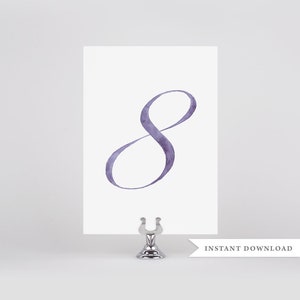 Purple Table Numbers, Purple Wedding Decor, Watercolor, Printable Table ...