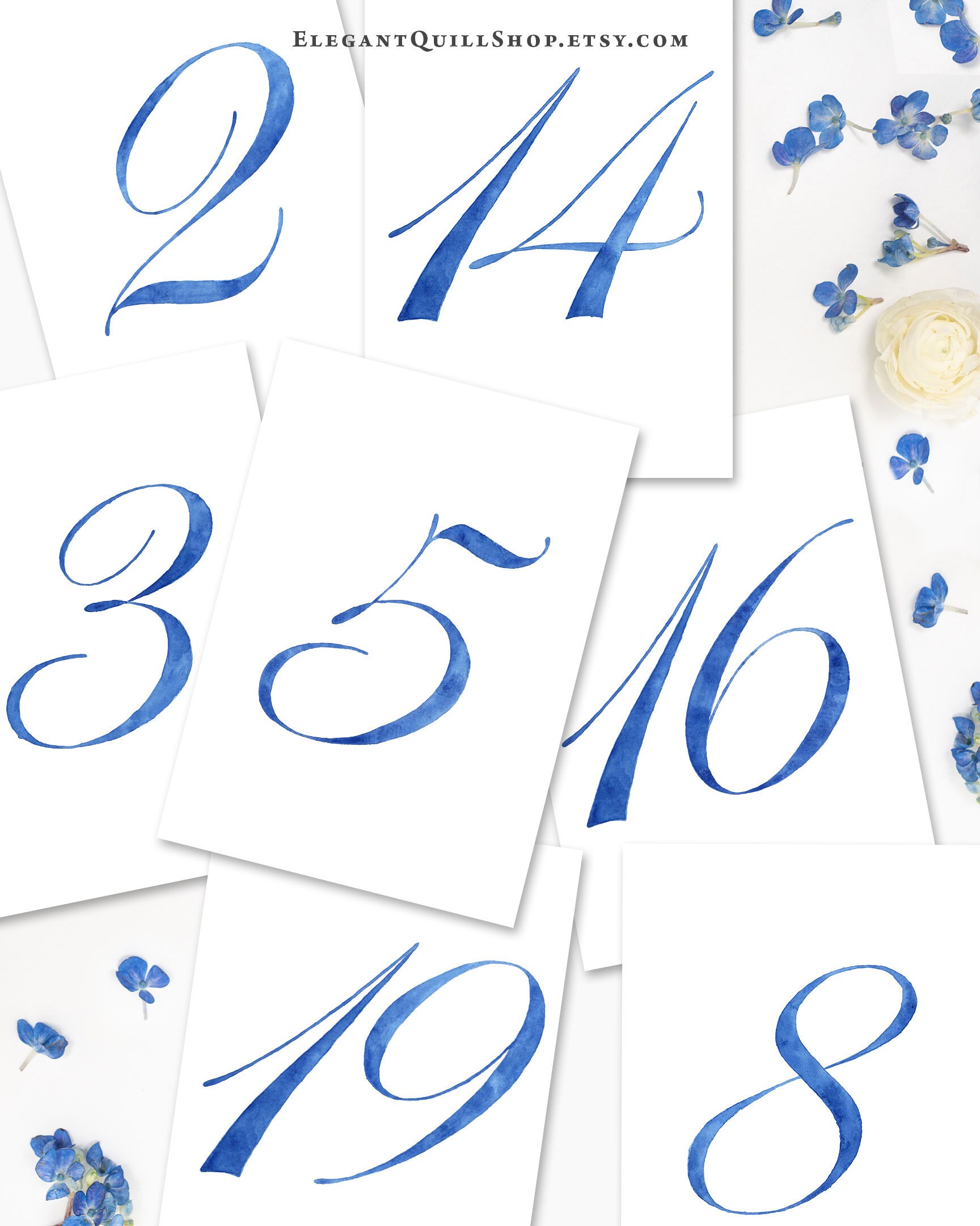Royal Blue Wedding, Blue Table Numbers, Watercolor, Beach Wedding Decor ...