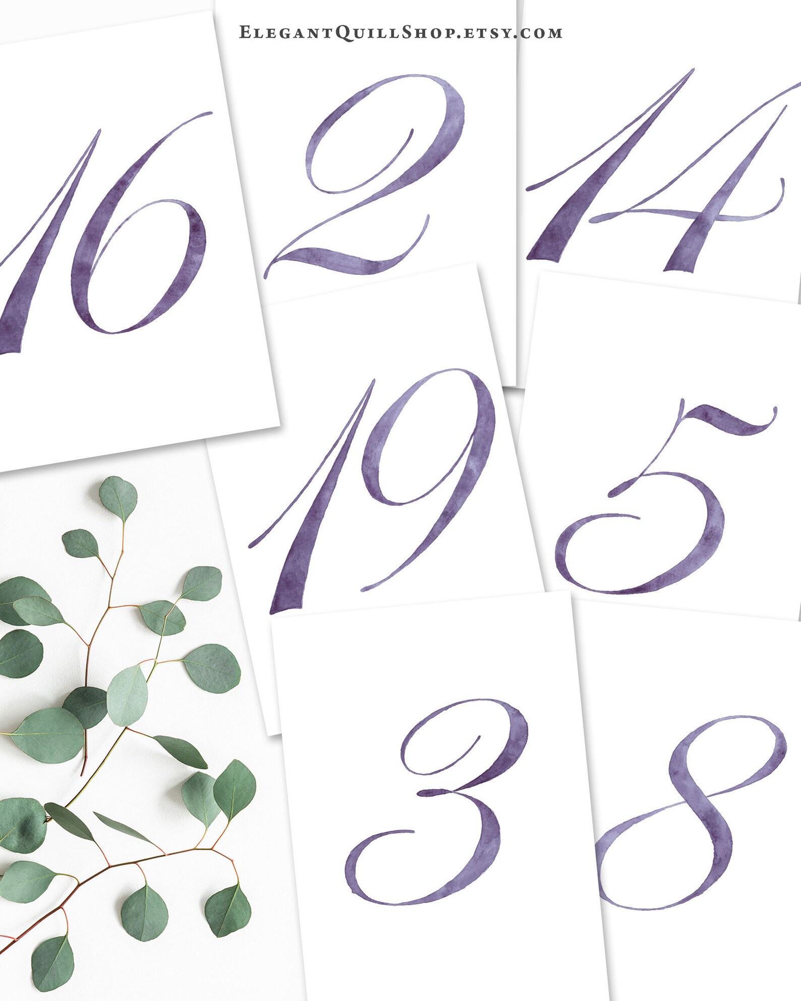 Purple Table Numbers, Purple Wedding Decor, Watercolor, Printable Table ...