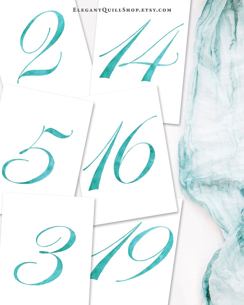 Turquoise Table Numbers, Beach Wedding Decor, Printable Table Numbers ...