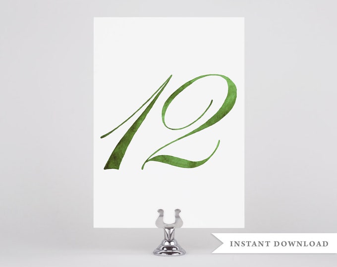 Watercolor Swirl Table Numbers in Green, Green Wedding Table Numbers ...
