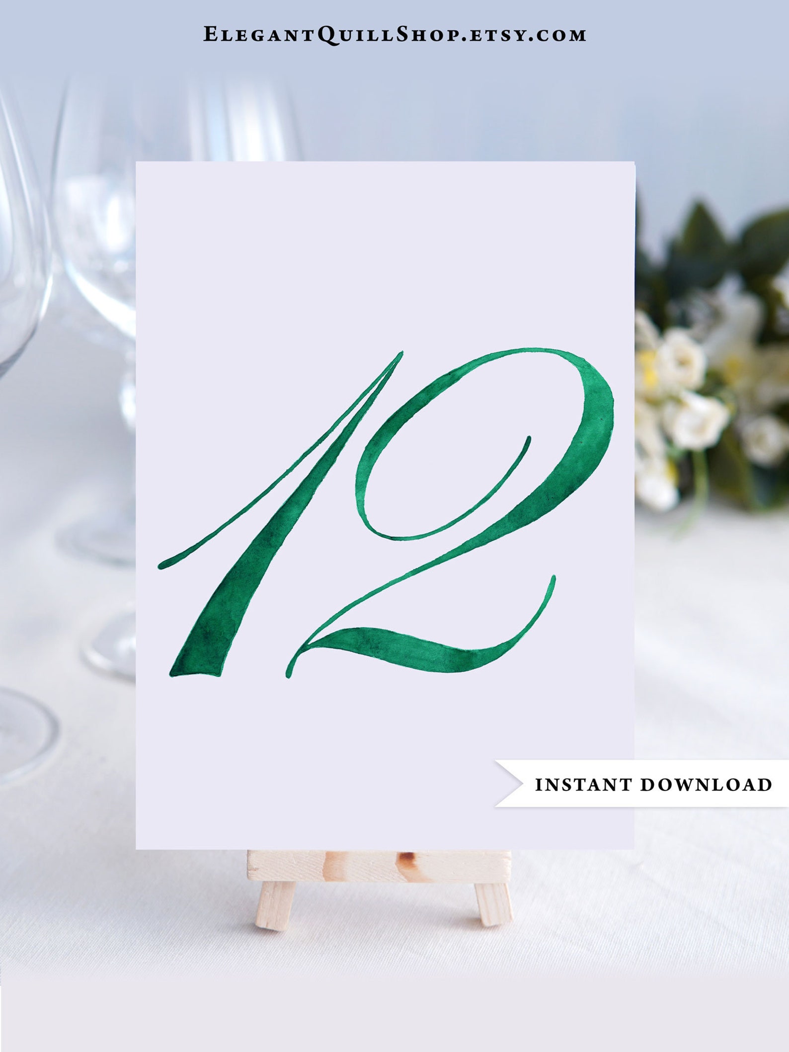 Emerald Green Wedding, Green Table Numbers, Watercolor, Printable Table ...