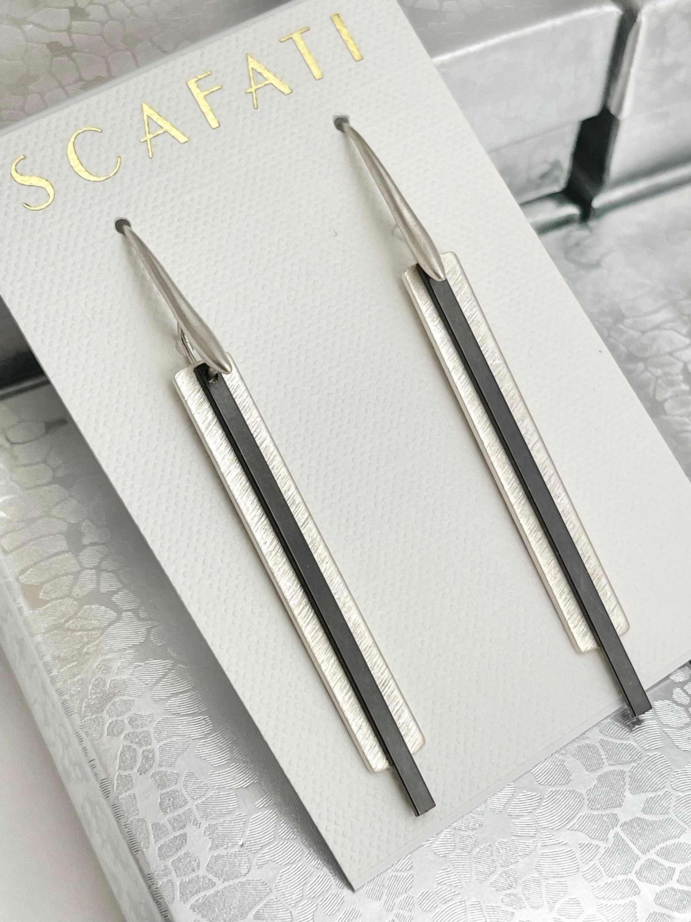 Linear Earrings Gold Silver Earrings Line Earrings Mixed - Etsy