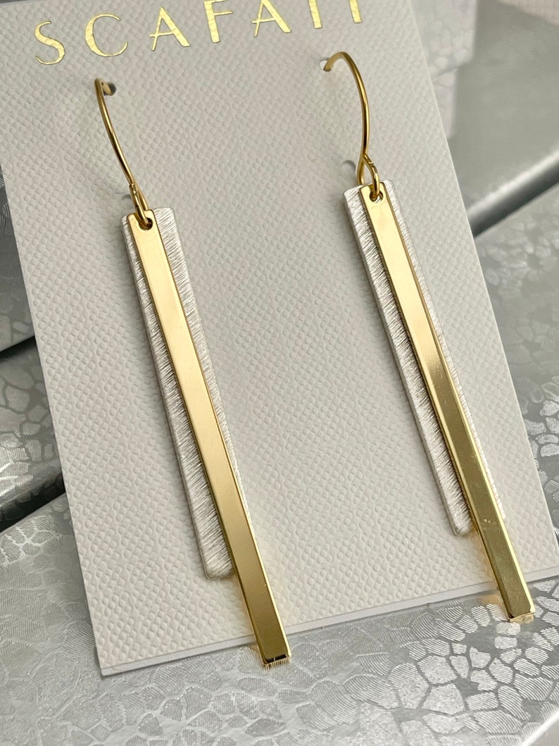 Linear Earrings Gold Silver Earrings Line Earrings Mixed - Etsy