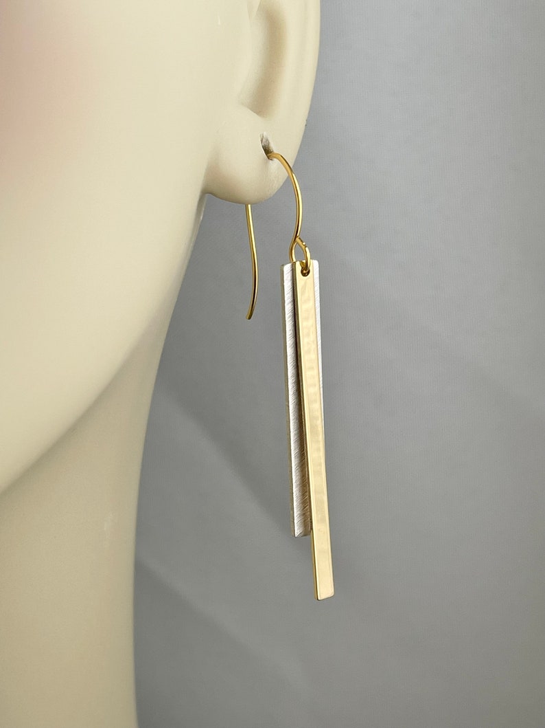 Linear Earrings Gold Silver Earrings Line Earrings Mixed - Etsy