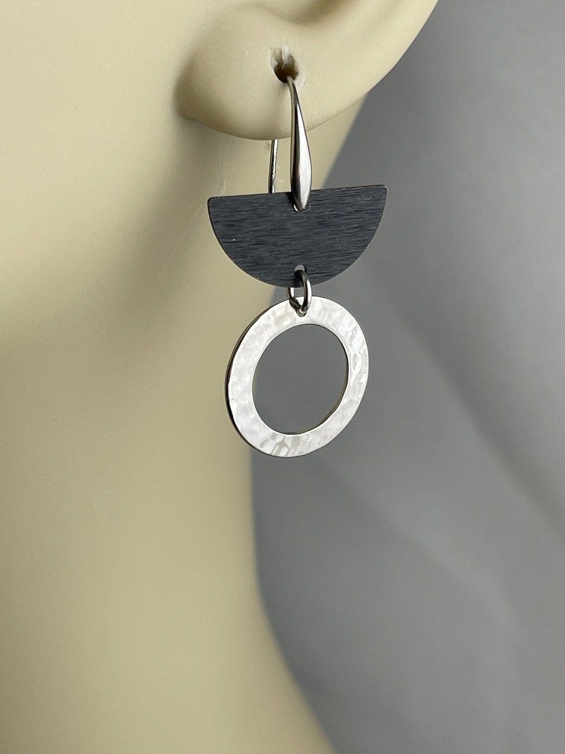 Half Circle Earrings Minimalist Earrings Mixed Metal - Etsy
