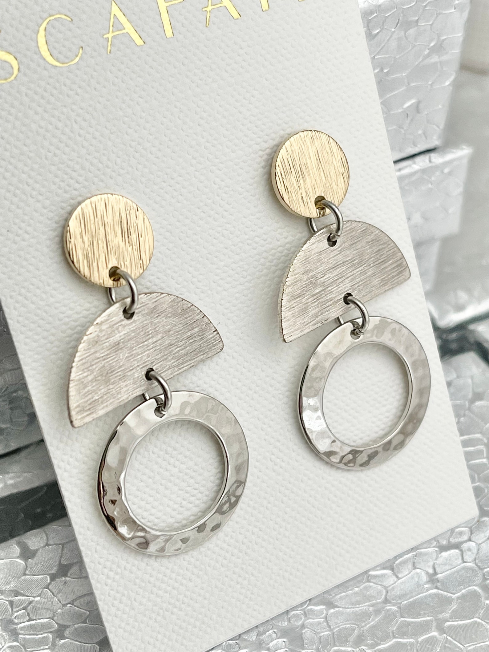 Half Circle Earrings Minimalist Earrings Mixed Metal - Etsy
