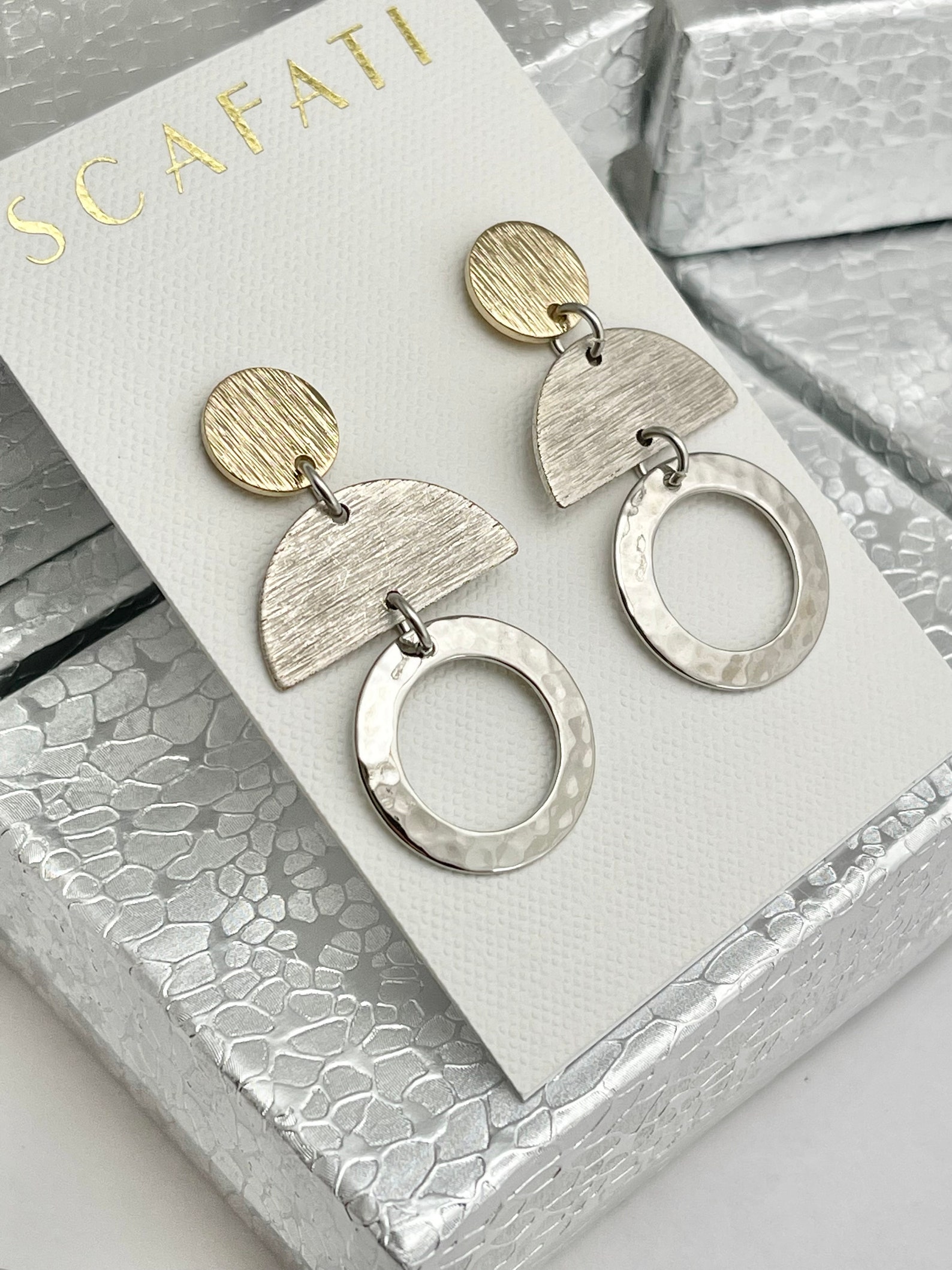 Half Circle Earrings Minimalist Earrings Mixed Metal - Etsy