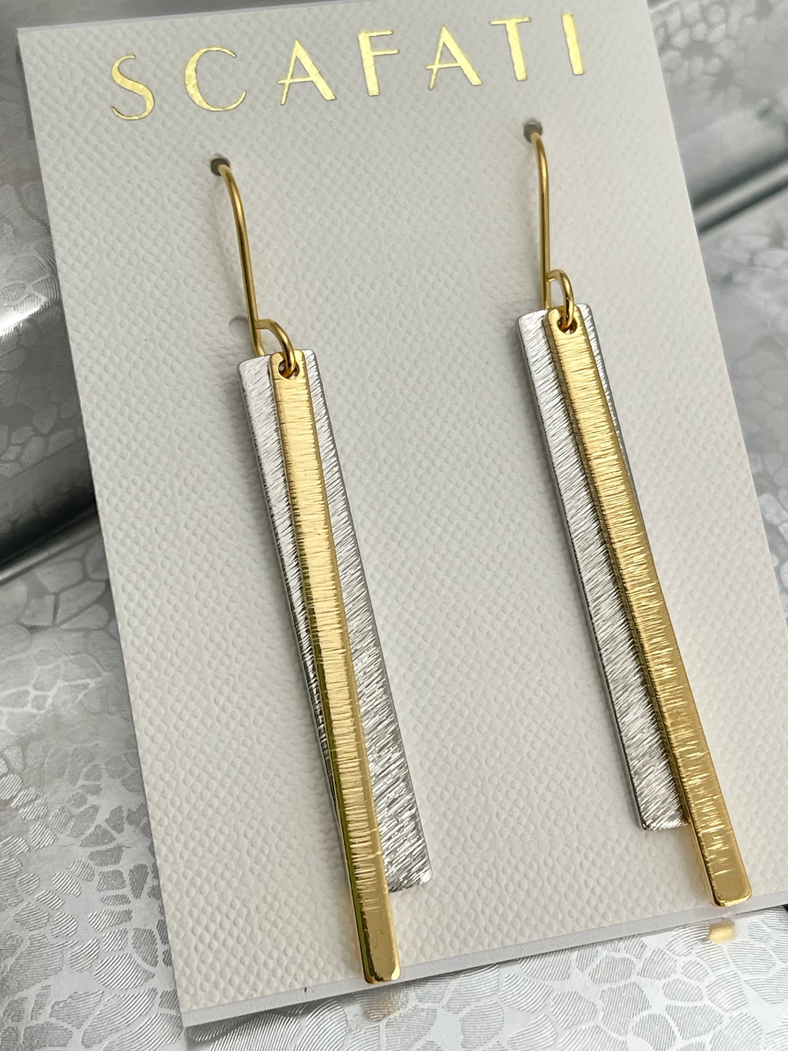 Linear Earrings Gold Silver Earrings Line Earrings Mixed - Etsy