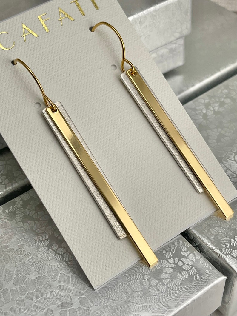 Linear Earrings Gold Silver Earrings Line Earrings Mixed - Etsy
