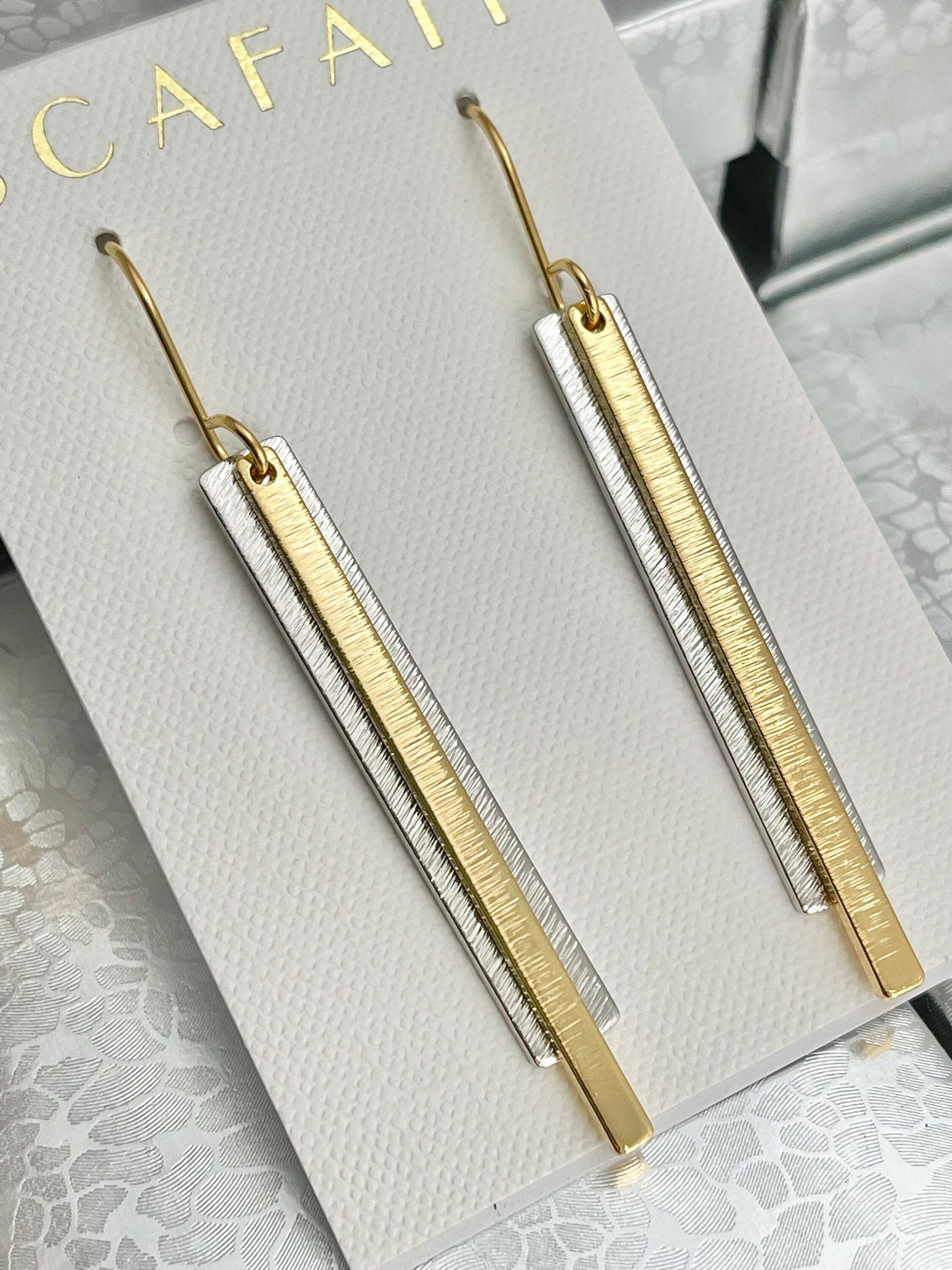 Linear Earrings Gold Silver Earrings Line Earrings Mixed - Etsy