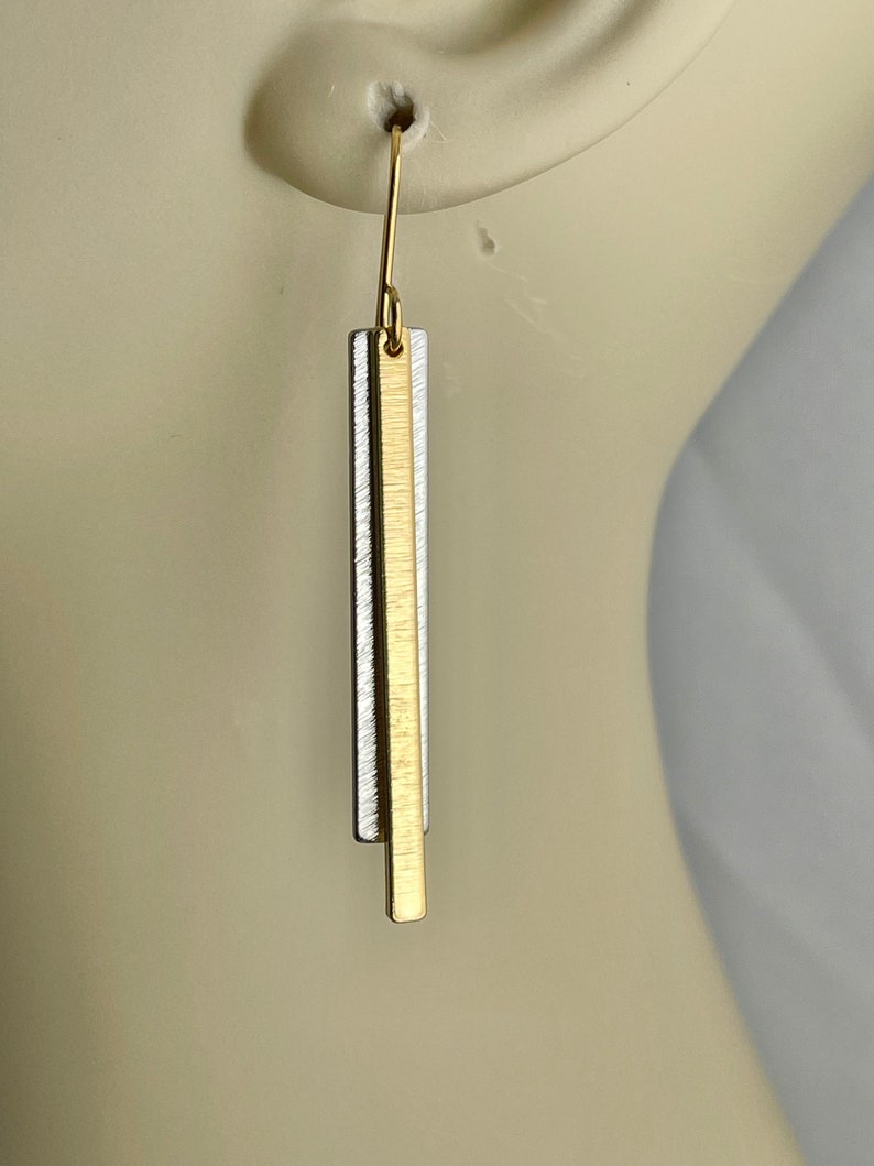 Linear Earrings Gold Silver Earrings Line Earrings Mixed - Etsy