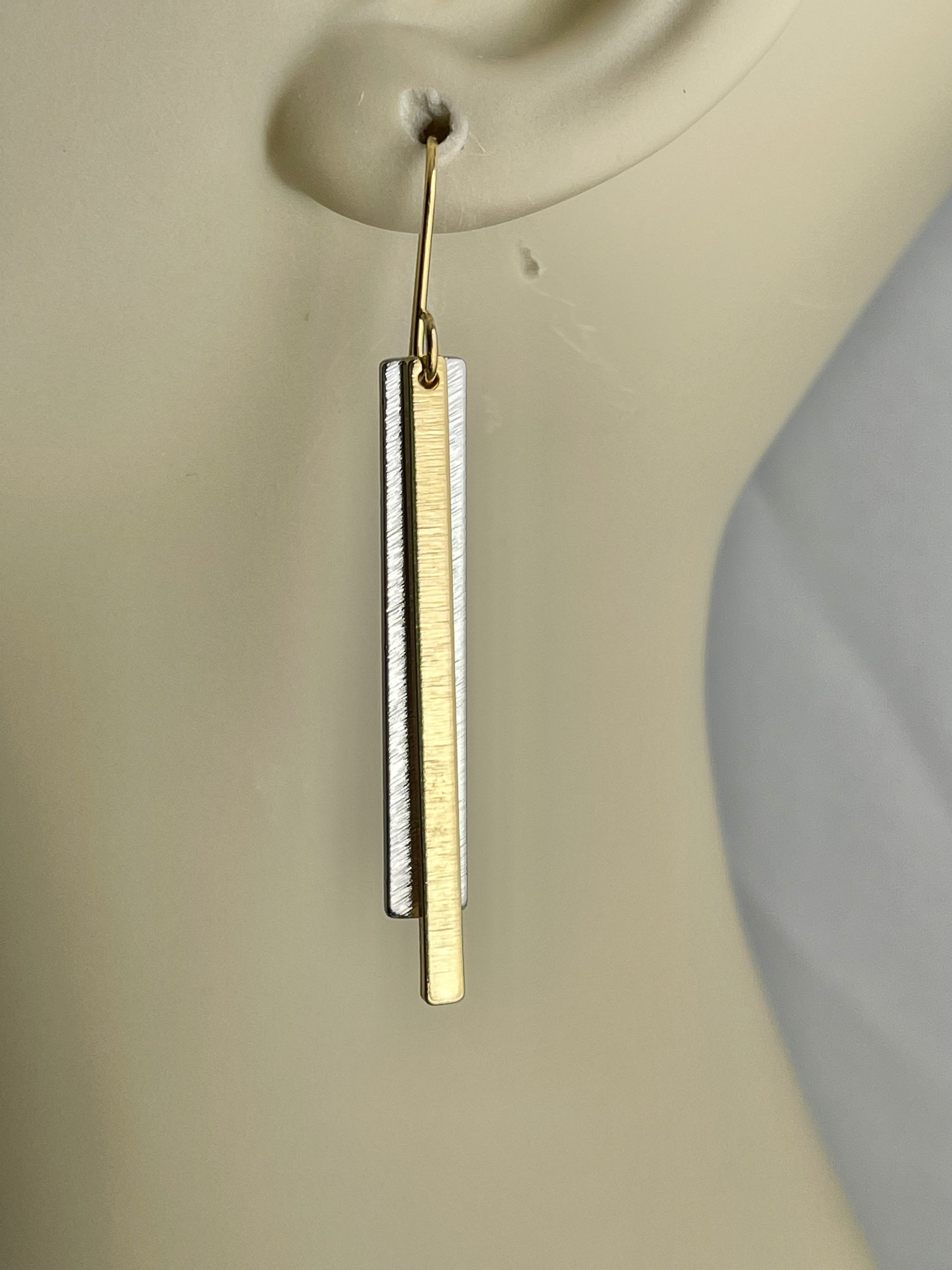 Linear Earrings Gold Silver Earrings Line Earrings Mixed - Etsy