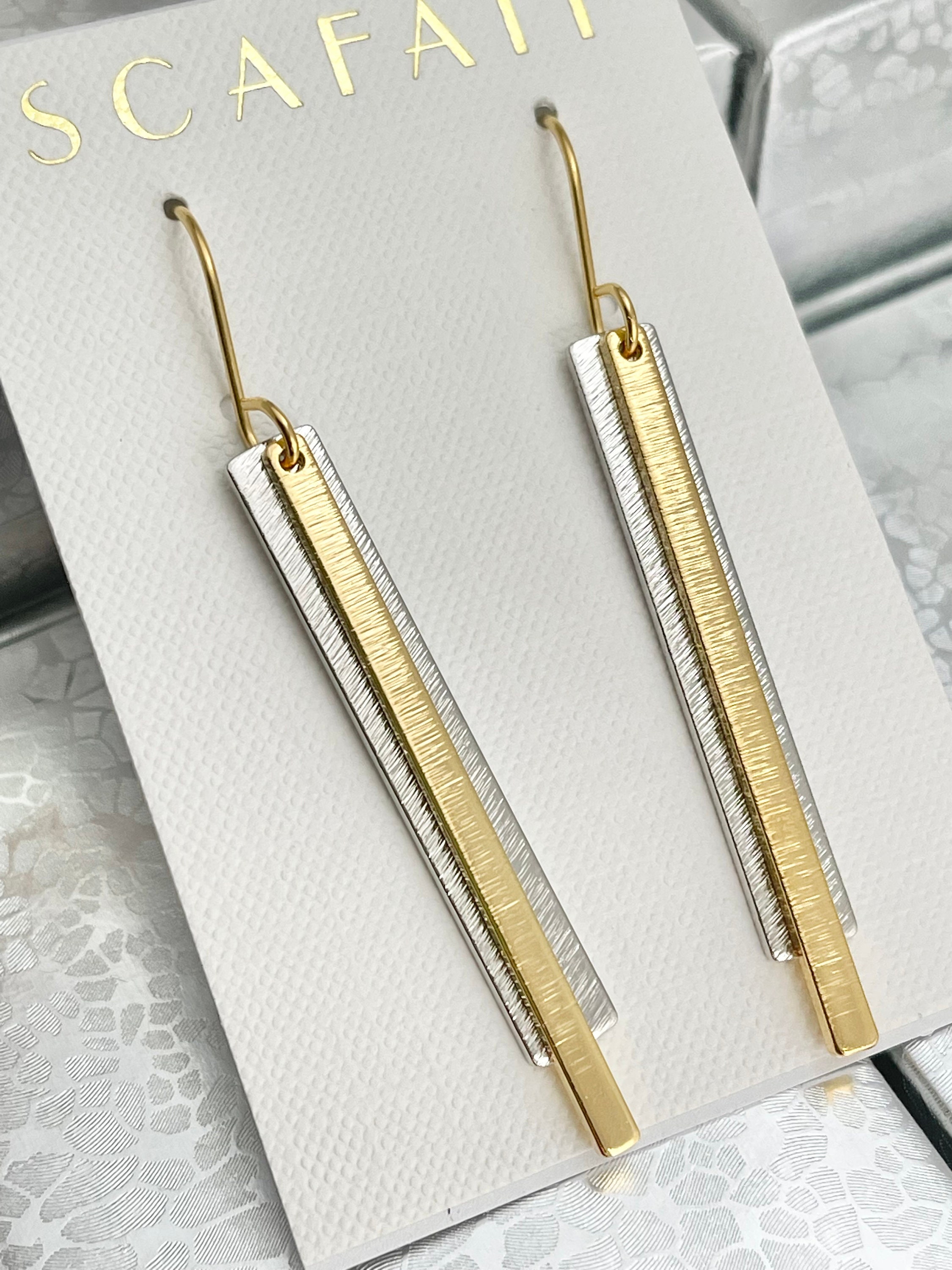Linear Earrings Gold Silver Earrings Line Earrings Mixed - Etsy